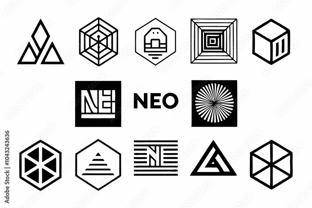 Geometric shape logos and retro designs for neo branding concepts Stock ...
