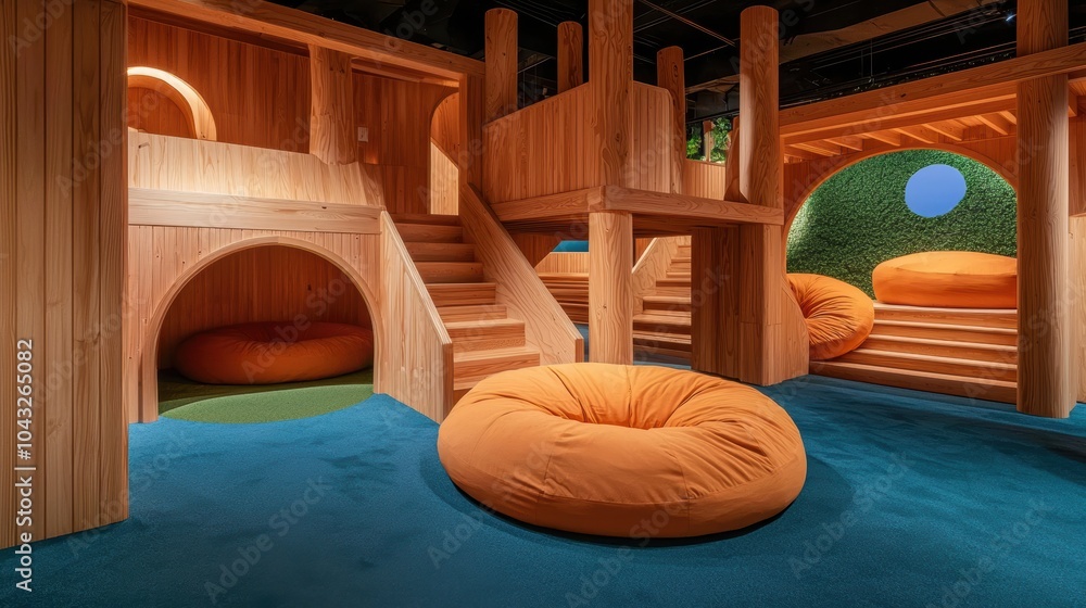 Chill-out area featuring bean bags, bookshelves, and a board for guests ...