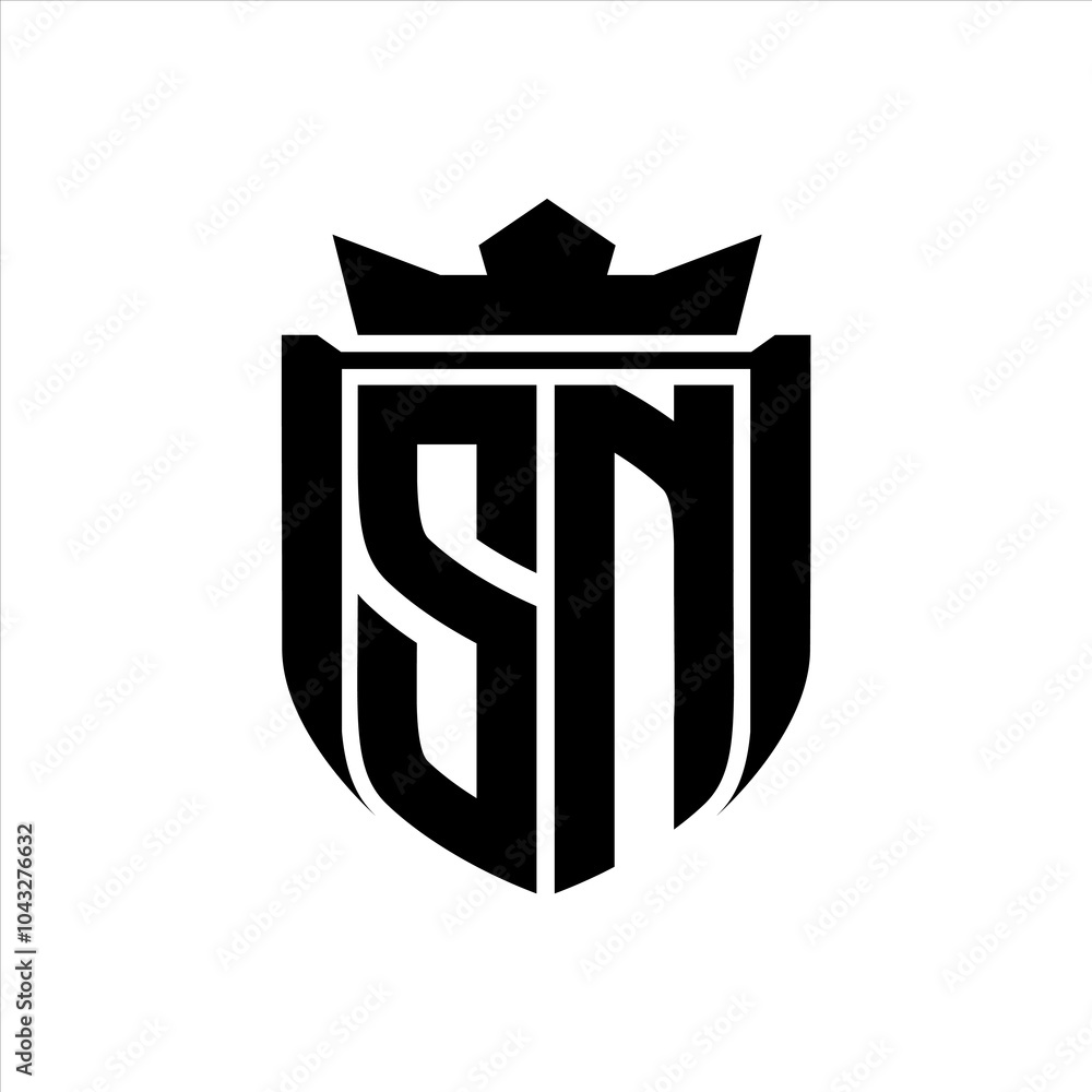 SN Logo with shield shape inside shield badge crown on white background ...