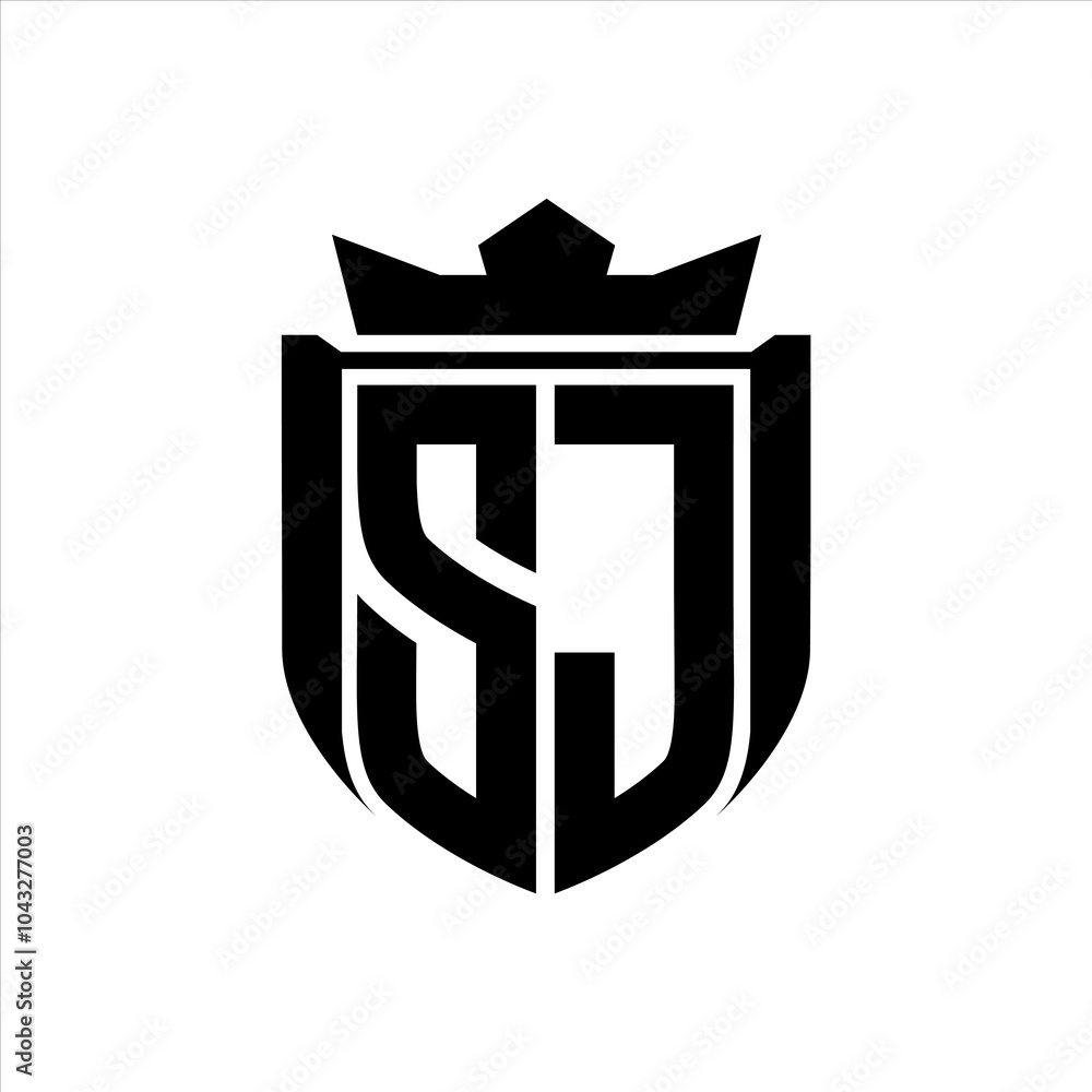 SJ Logo with shield shape inside shield badge crown on white background ...