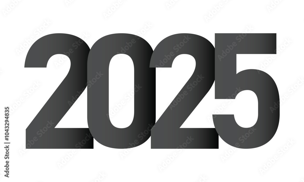 simple 2025 new year text. black 2025 over lapping letter on ...