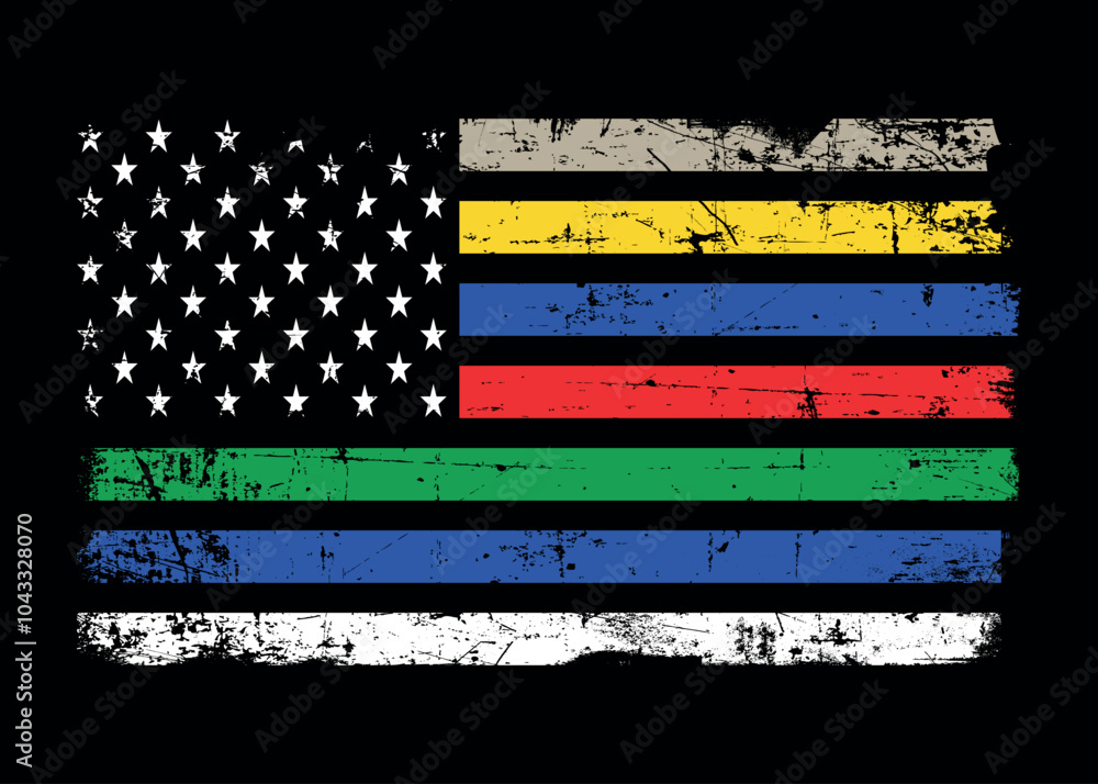 First Responder American Flag With Awareness Colors In Stars And ...