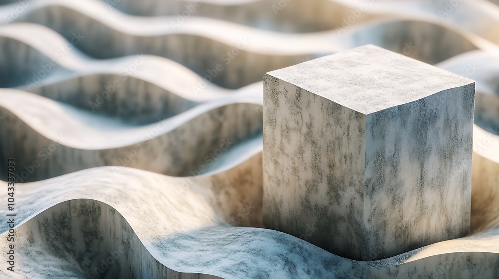 Realistic 3D cube with detailed textures placed on top of 2D curves in ...