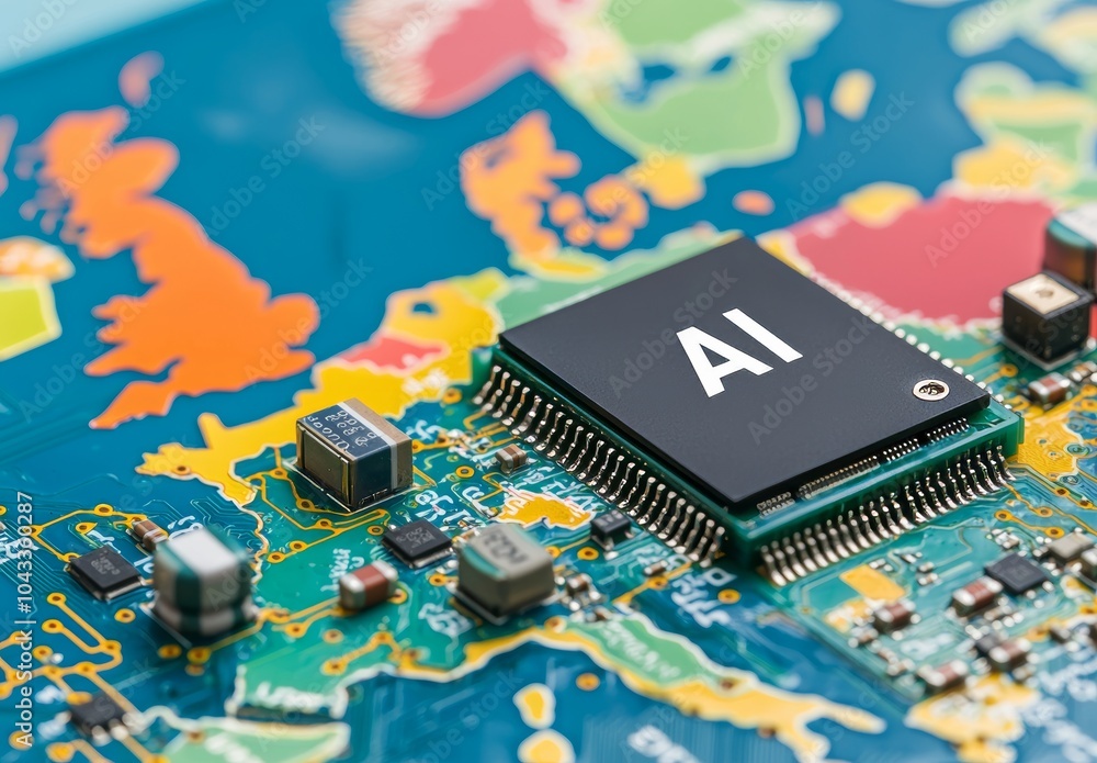 Map of Europe with "AI" and AI Chip Symbolizing Artificial Intelligence ...