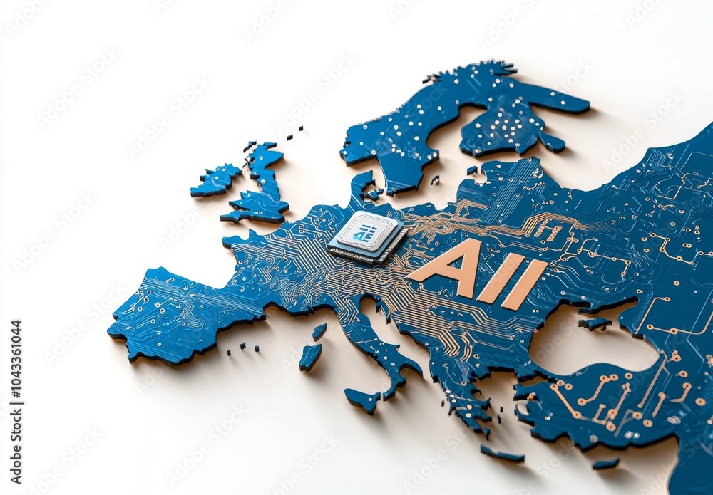 Map of Europe with "AI" and AI Chip Symbolizing Artificial Intelligence ...