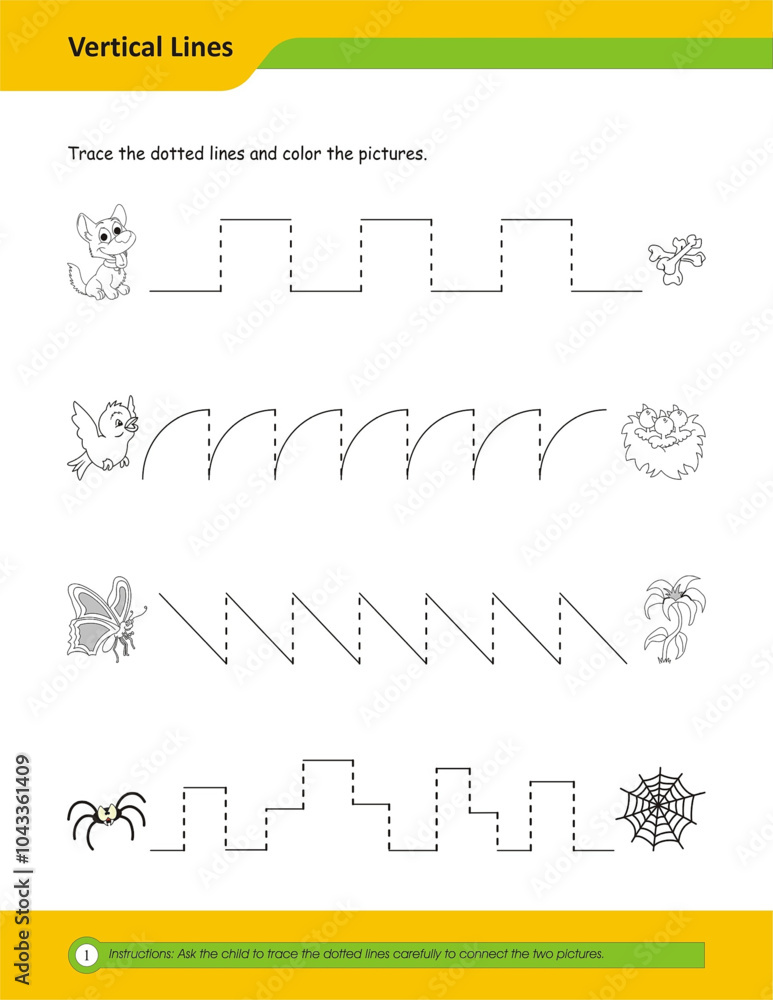 Vektor Prewriting skills, line practice sheet for kindergarten ...