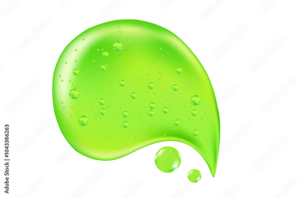 Liquid green aloe vera clear gel with moisturizer particles isolated ...
