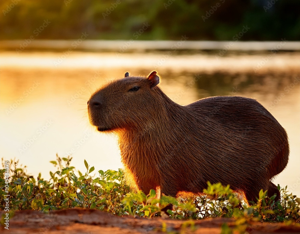 Capybara rodent with bird on its back in the Brazilian Pantanal Stock ...