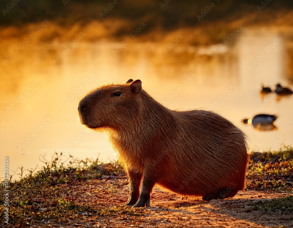 Capybara rodent with bird on its back in the Brazilian Pantanal Stock ...