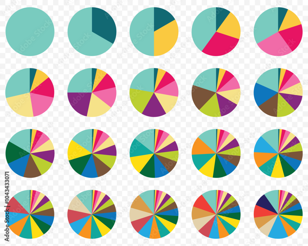 Pie chart color icons. Segment slice sign. Circle section graph. 1,2,3 ... Pie chart color icons. Segment slice sign. Circle section graph. 1,2,3 ...