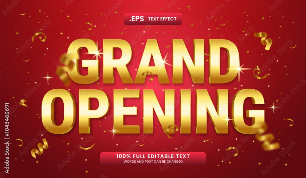 Gold Grand Opening text on a red background with confetti. Editable 3d ...