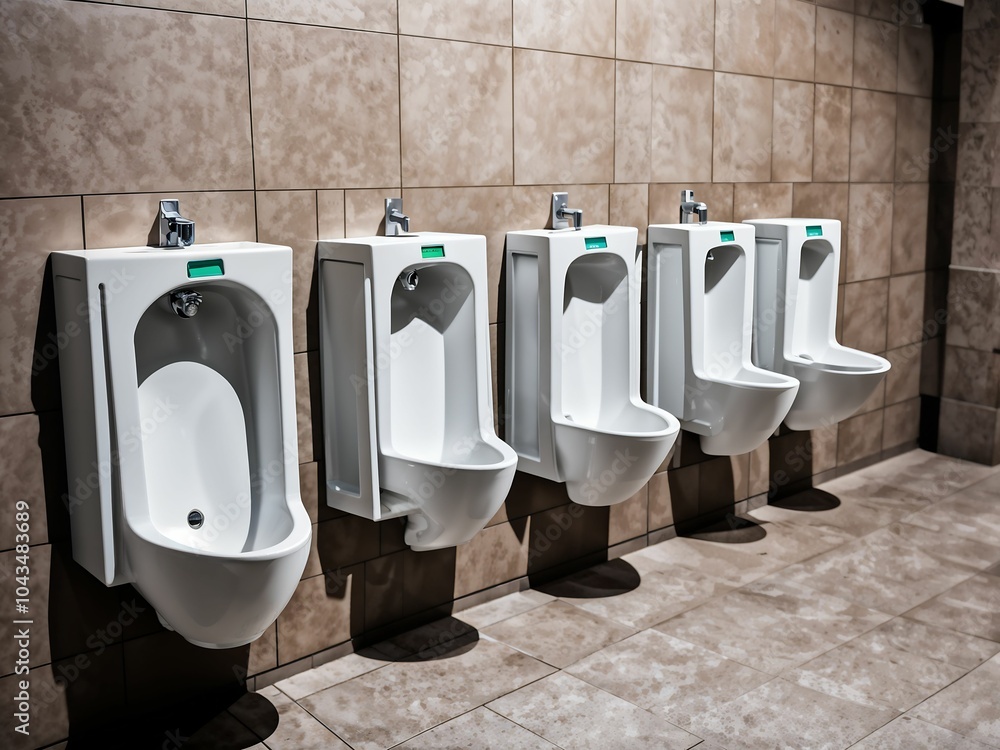 Stock-Foto „Urinal,Urinals for men arranged in a public toilet,Close up ...