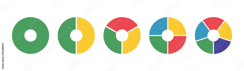 Vector de Stock Donut charts, pies segmented on equal parts set. Diagrams infographic ...