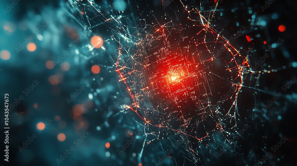 Cyber network with flickering Error text, disrupted lines and code ...