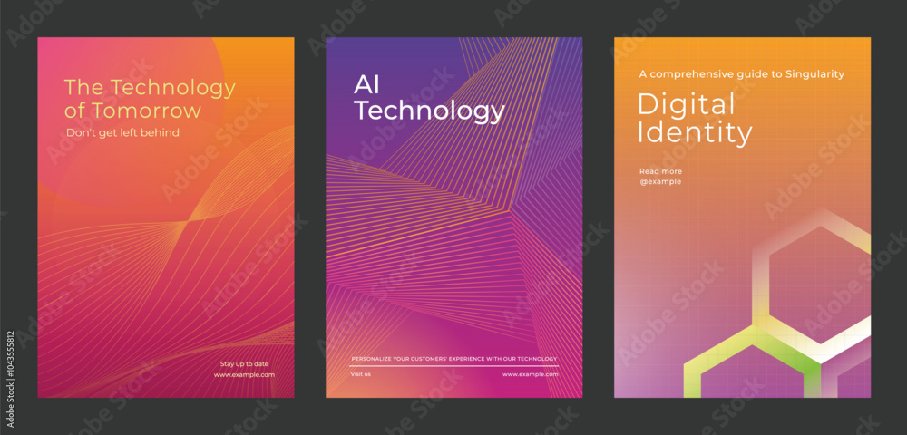 Three posters featuring AI technologys. AI technology highlighted with ...