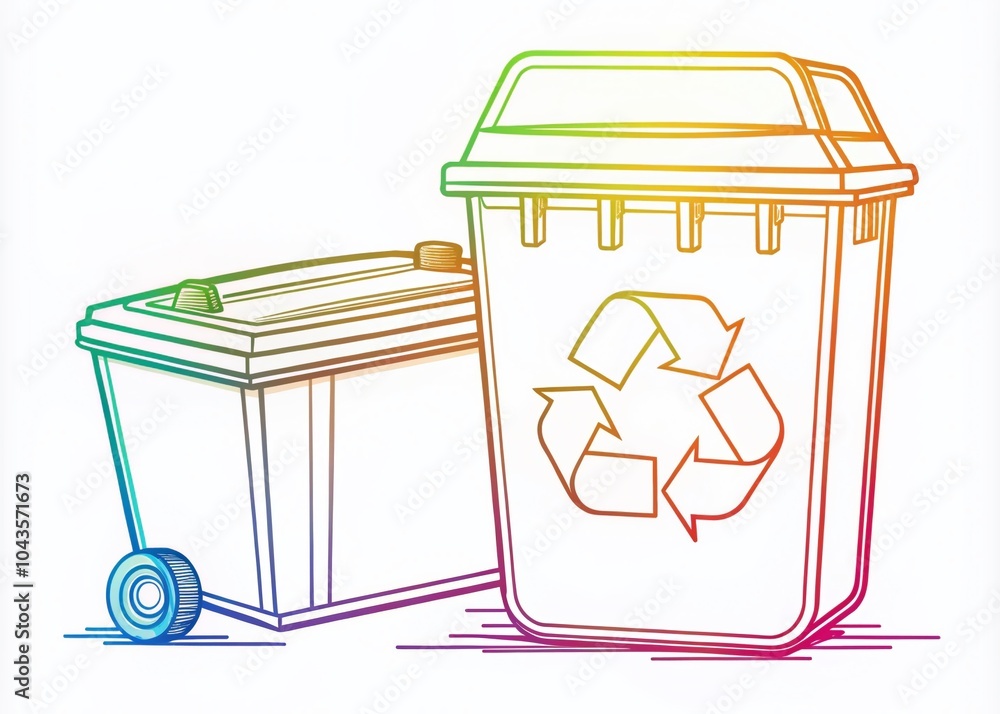 Continuous Line Drawing of Metallic Recycling Dustbin with Open Lid for ...