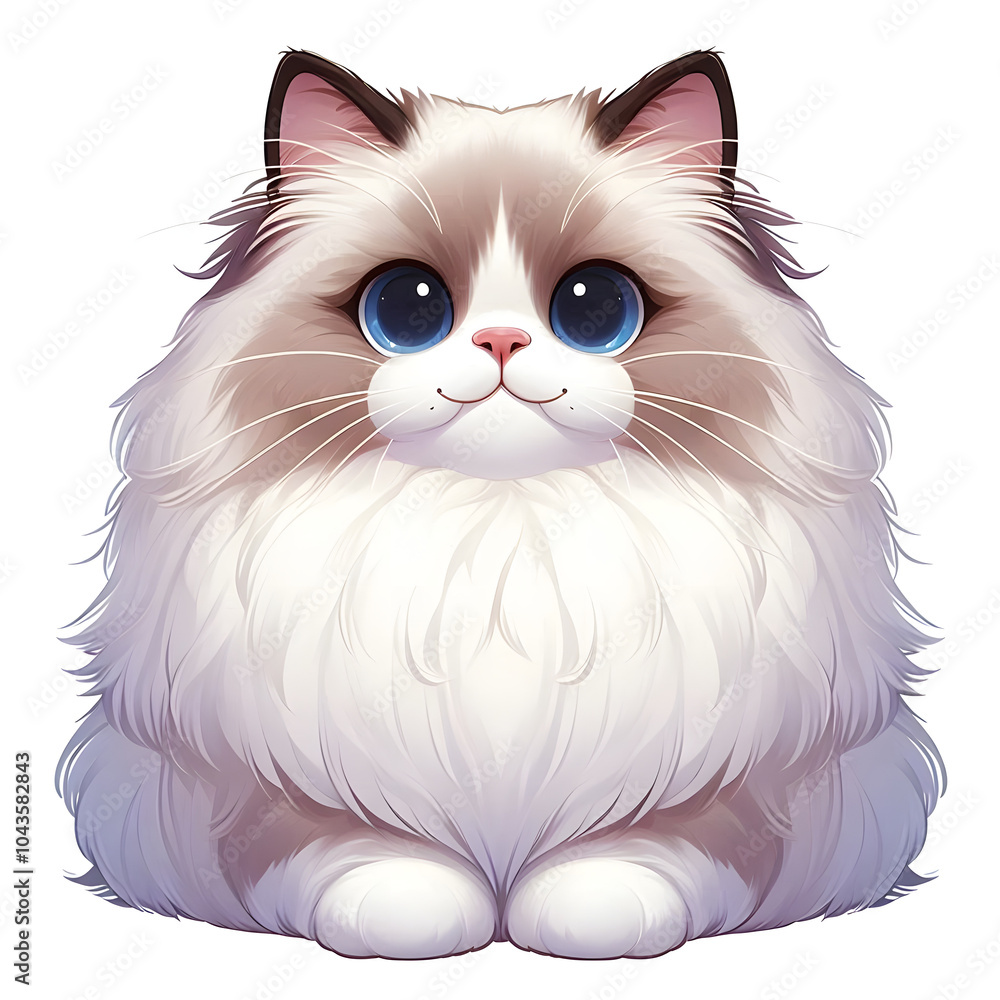 흰 배경, 랙돌, 애니메이션 아트 (white background, Ragdoll cat, animation art) Stock ...