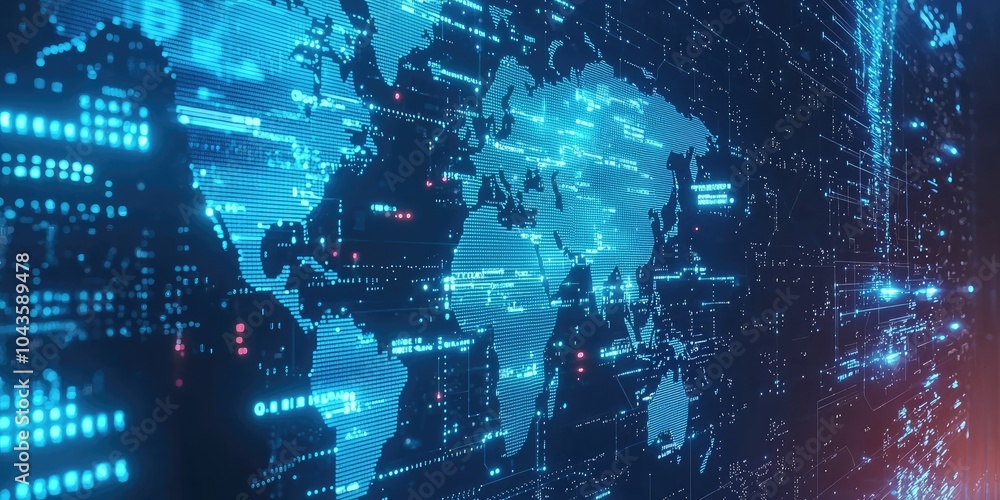 Encrypted data is transferred between global servers, with cyber ...