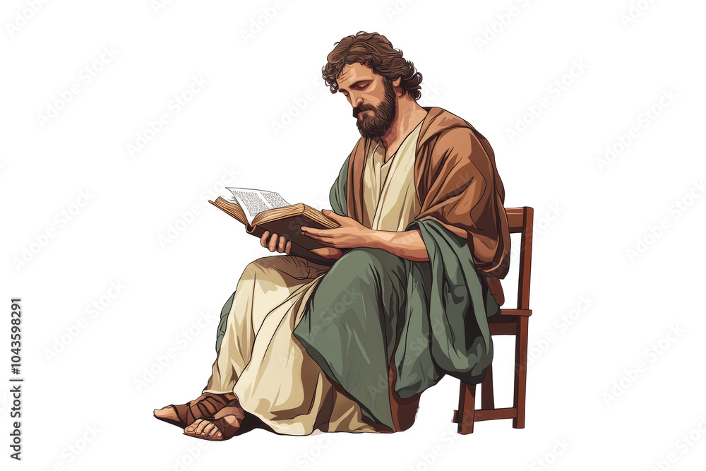 John the Apostle writing the Book of Revelation,white background. Stock ...