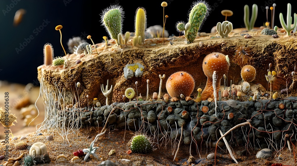 Detailed 3D cross section diagram of a cactus plant showcasing the ...