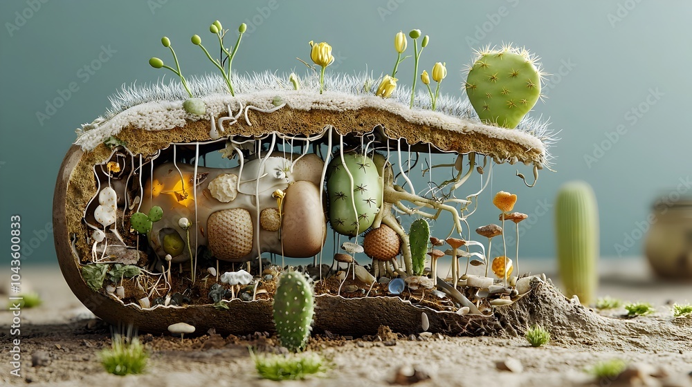 Detailed 3D cross section of a cactus plant showcasing its internal ...