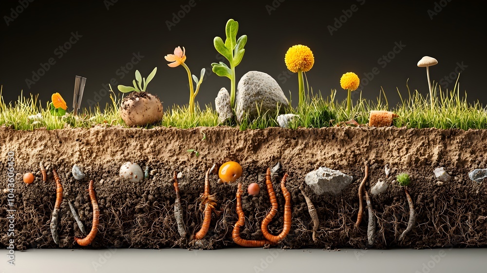 Detailed Cross section Showcasing the Intricate Underground Ecosystem ...