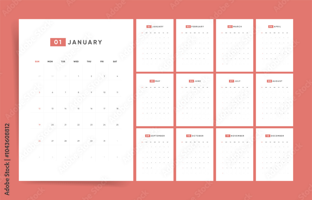 Calendar Design 2025. Elegant Bold 2025 Calendar for Wall and Desk. Set ...