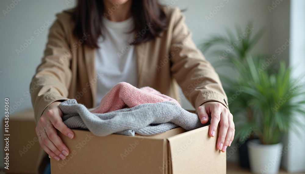 Recycling, Donation for poor, hand asian young woman, girl packing ...