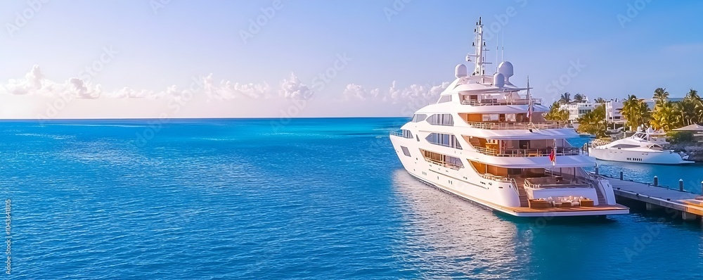 Luxury Yacht Dock Surrounded by Modern Docks and Clear Waters - Aerial ...