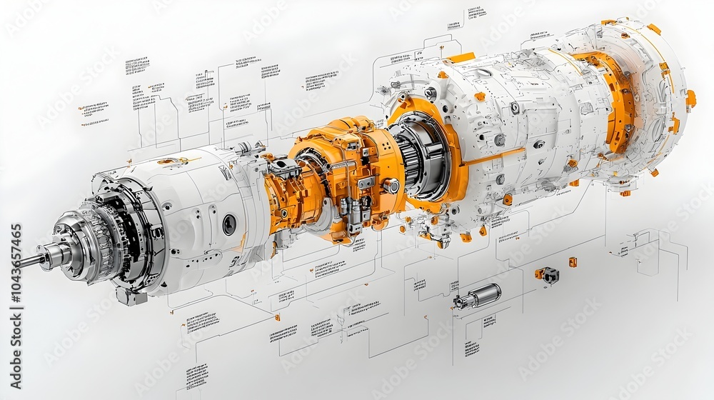 Detailed cross section view of a robotic arm highlighting the intricate ...
