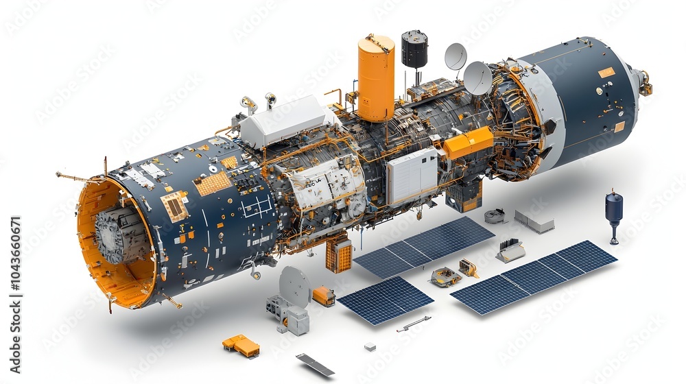 Detailed Cutaway of a High Tech Space Satellite Revealing its Internal ...