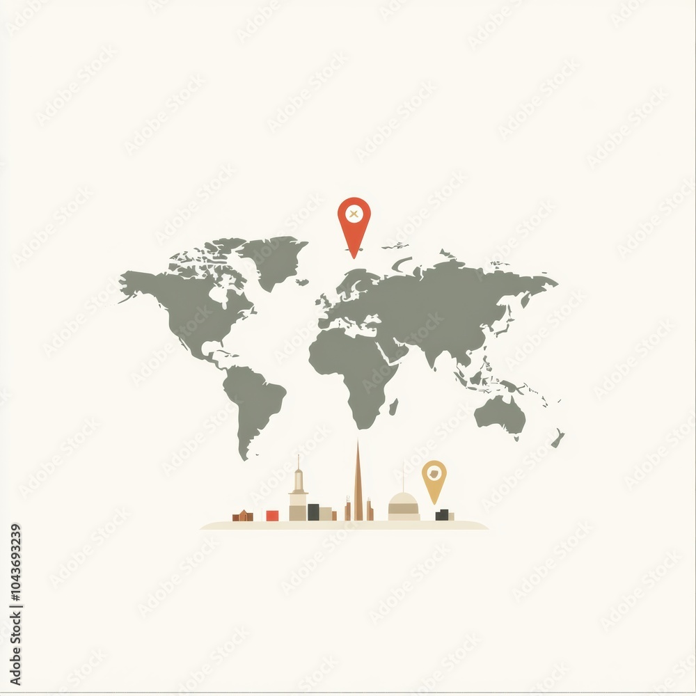 The illustration highlights key global travel destinations using map ...
