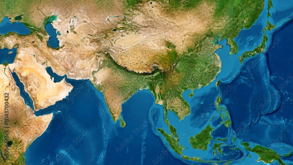 8K Asia Continent Map, High Resolution Satellite View With No Border, Widescreen 8K Resolution ...