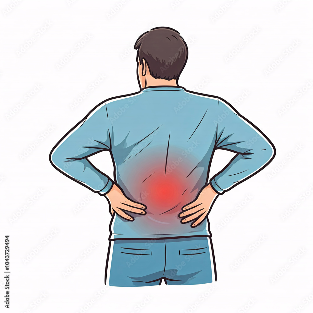 cartoon man holding his back in pain with a red spot illustration Stock ...