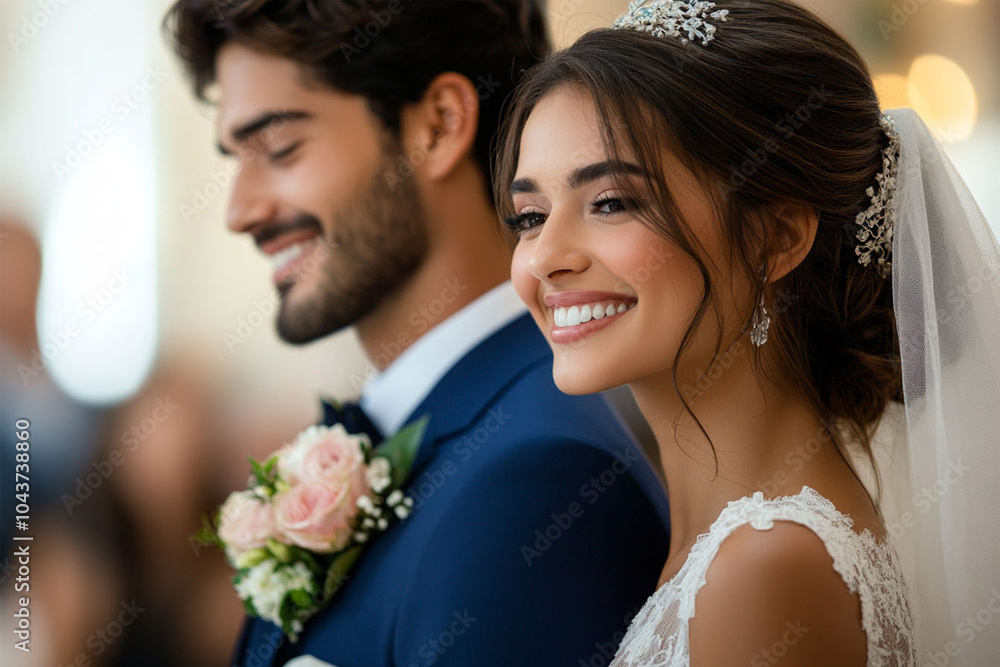 portraits of bride and groom getting married. beautiful smiling bride ...