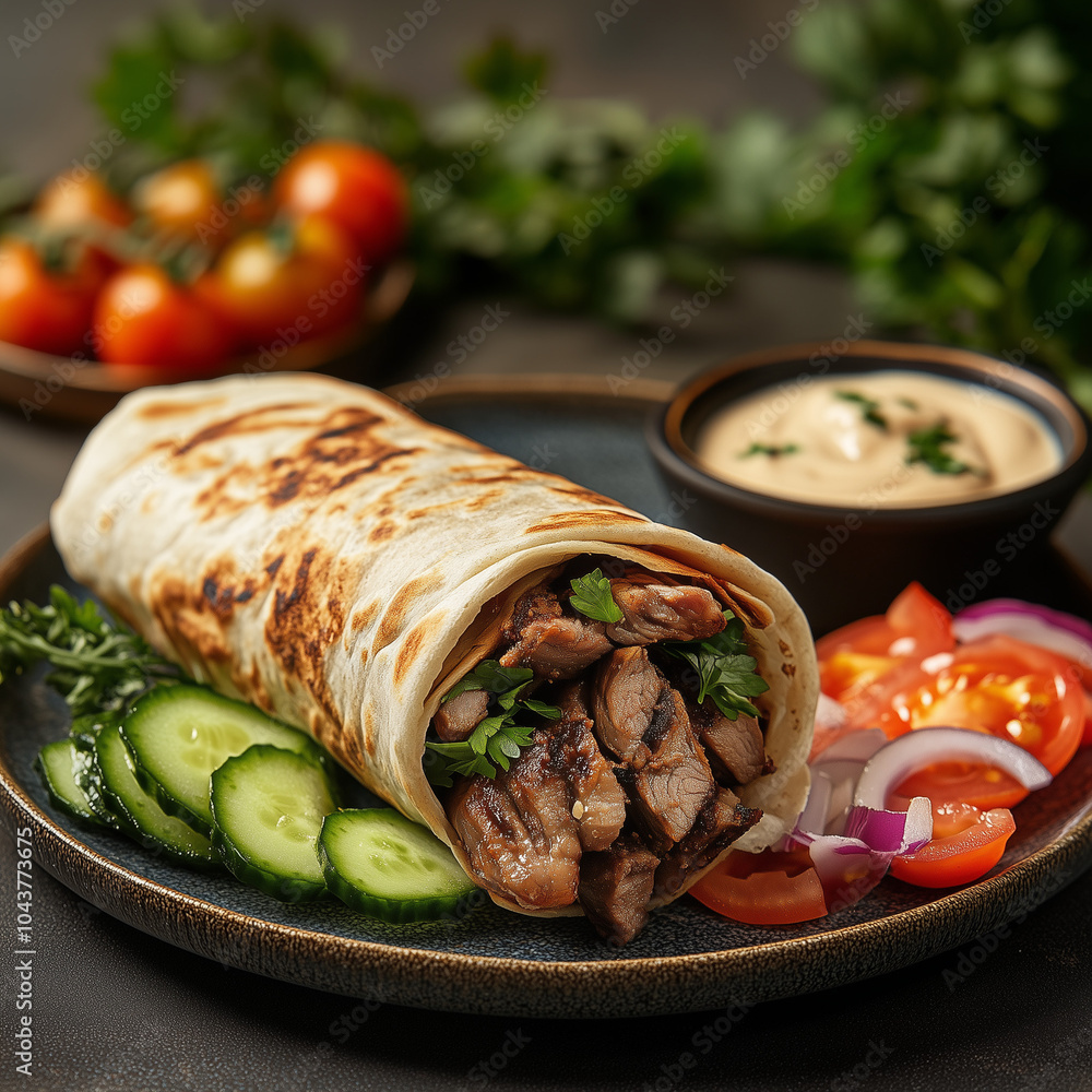 traditional Greek gyros wrap. The tender, marinated gyros meat is ...