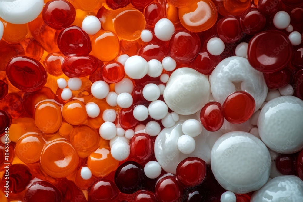 Stained blood smear showing platelets and white blood cells, with ...