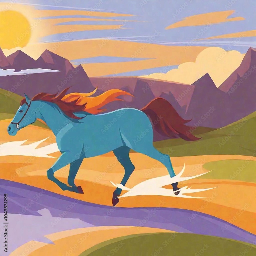 "Design a vector-style illustration of a fantasy creature horse racing ...