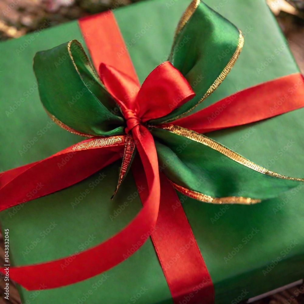 anime A close-up of a wrapped Christmas gift's bow and ribbon, with a ...