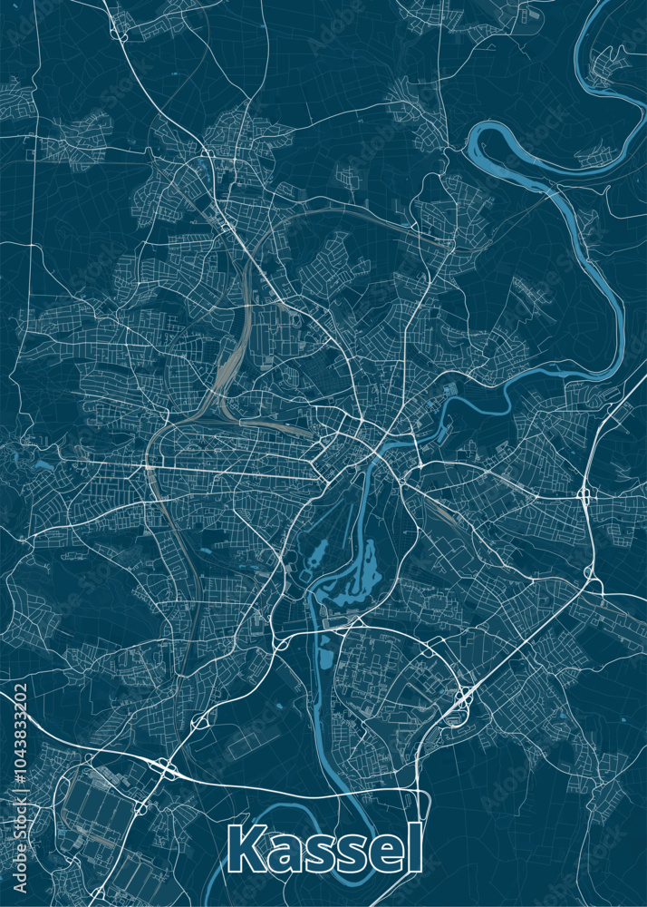 Stock-Vektorgrafik „A detailed map of Kassel, Germany, rendered in a ...