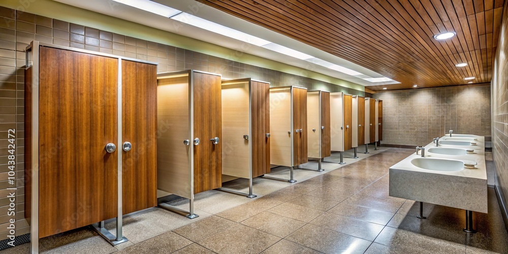 Public toilet stall with a tilted angle in a midcentury building Stock ...