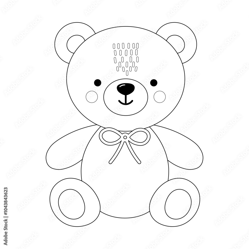 Teddy Bear Coloring Page with Nature Elements. Cute toy bear vector ...