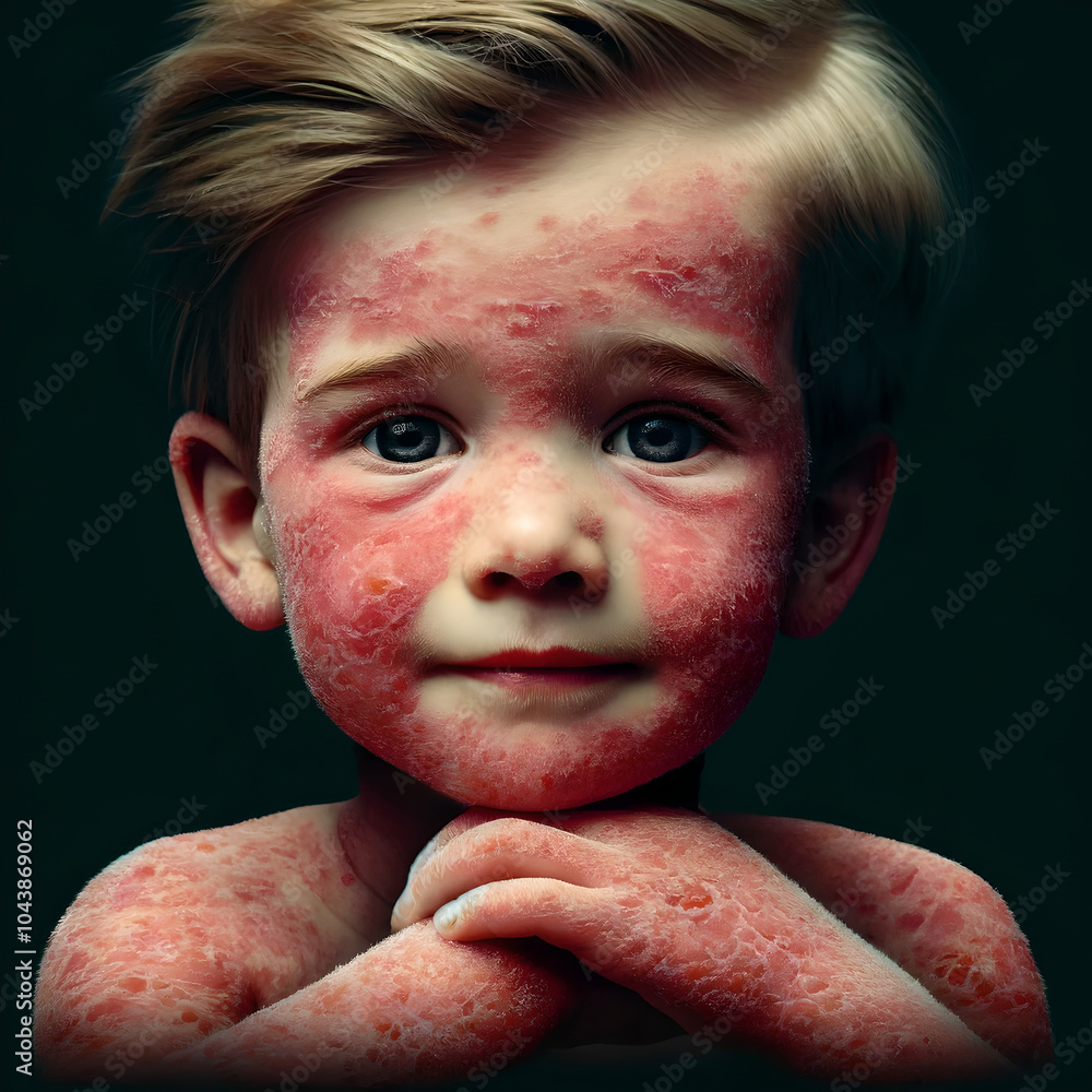 Illustration Stock Young child with atopic dermatitis (eczema) on face ...
