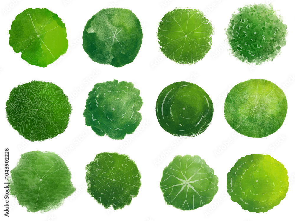 set of tree top view for landscape plan and architecture element. Trees ...