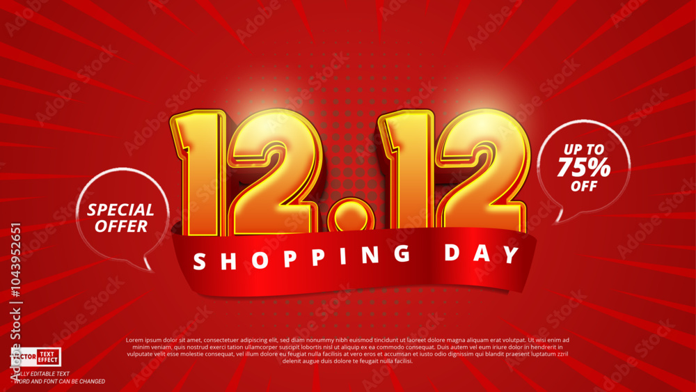 December 12 shopping day sale advertisement poster template design with ...