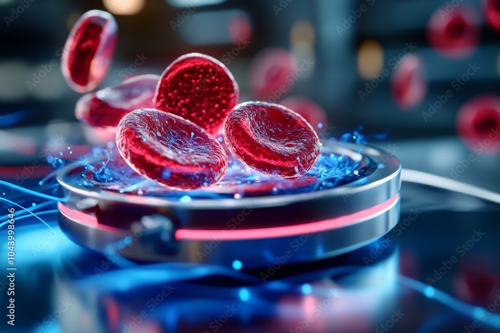 Blood sample showing platelets interacting with immune cells ...