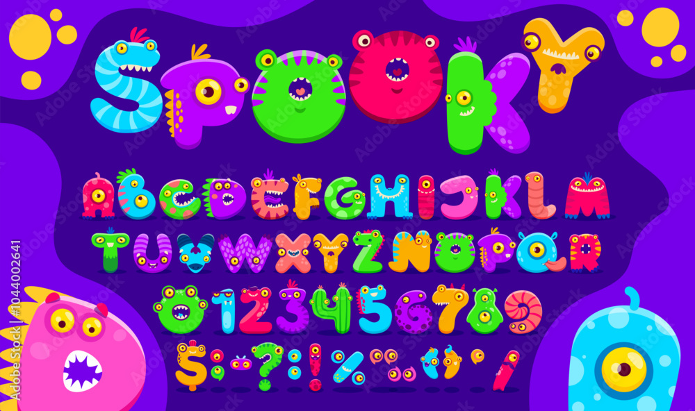 Cartoon monster font, funny scarecrow type, bugaboo typeface, bogle ...