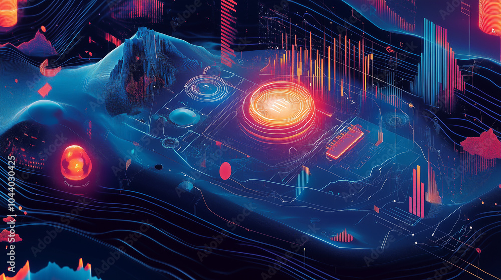 Futuristic Digital Interface Visualizing Modern Data Screen Global Indicators, Data Streams, and ...