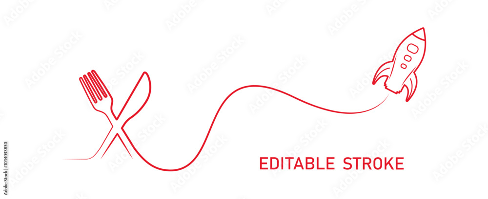 Editable line diet strategy illustration with fork, knife, rocket ...