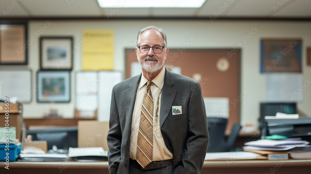 68 years old man weearing Principal of Westfield High School, standing ...